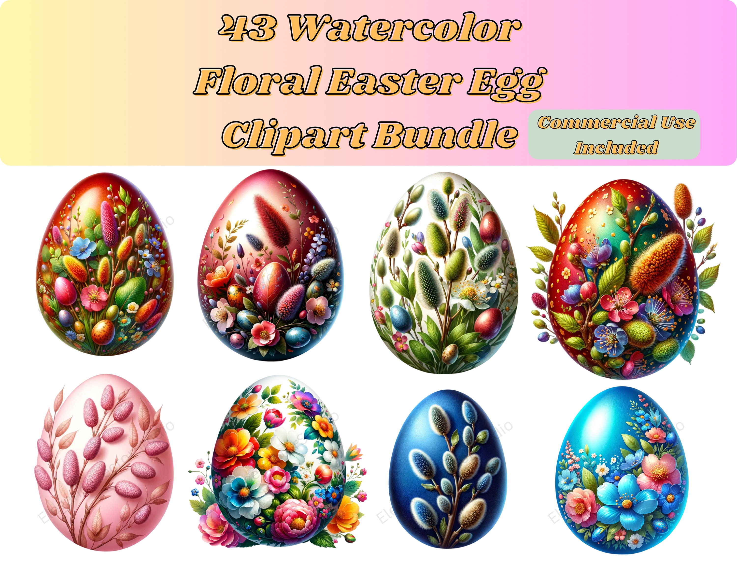 Floral Easter Egg Clipart Bundle, Easter Eggs PNG, Sublimation Design ...