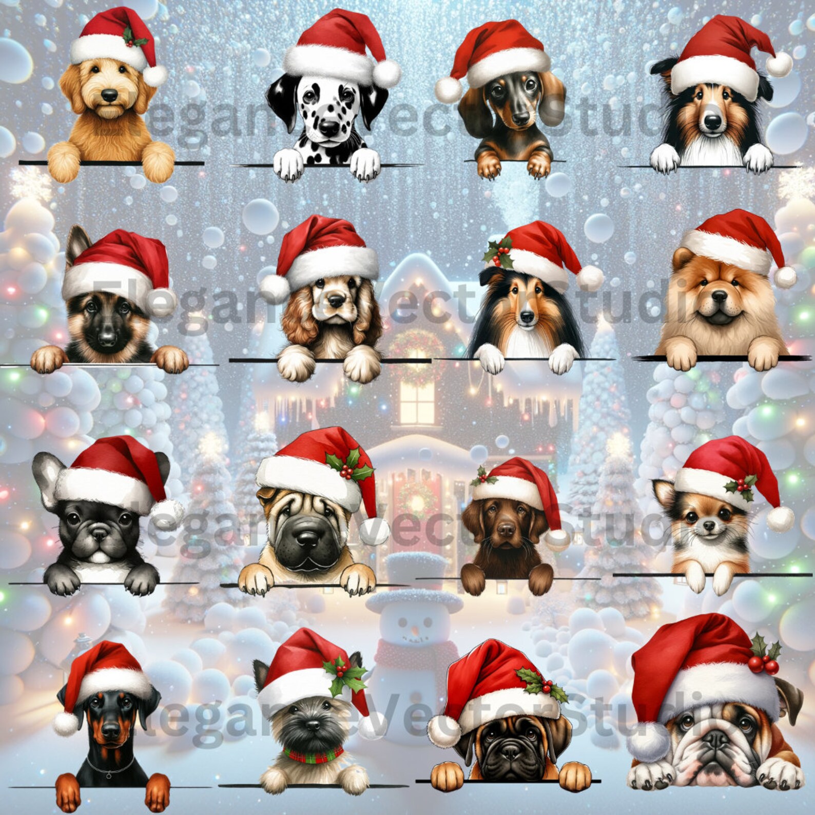 Watercolor Christmas Dog Clipart Bundle, 74 Santa Dogs PNG Clipart ...