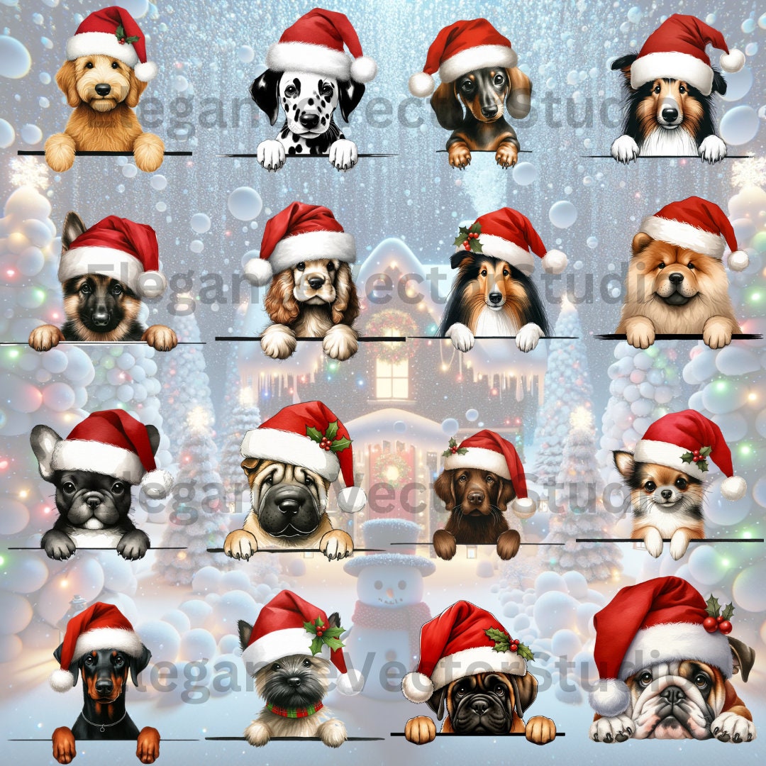 Watercolor Christmas Dog Clipart Bundle, 74 Santa Dogs PNG Clipart ...