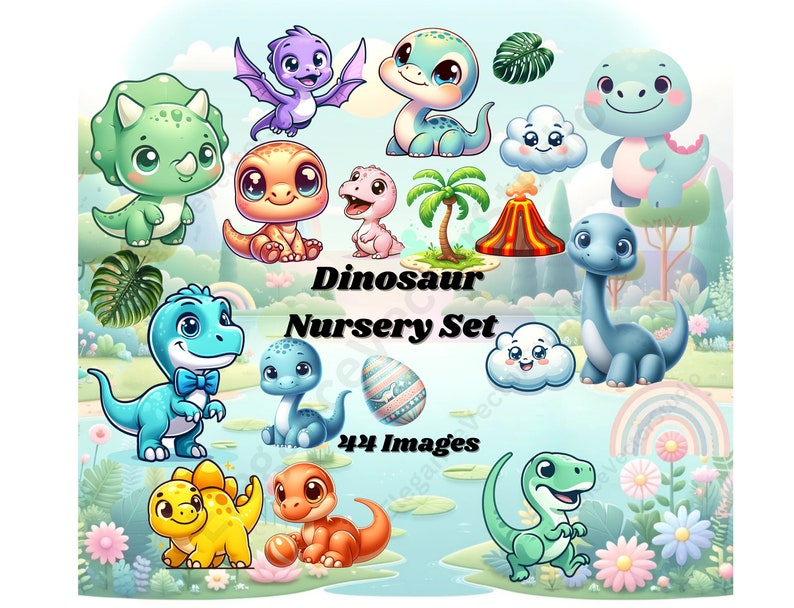 Cute Dinosaurs Clipart, Nursery Dinosaur Clipart, Dino Girls Clipart ...