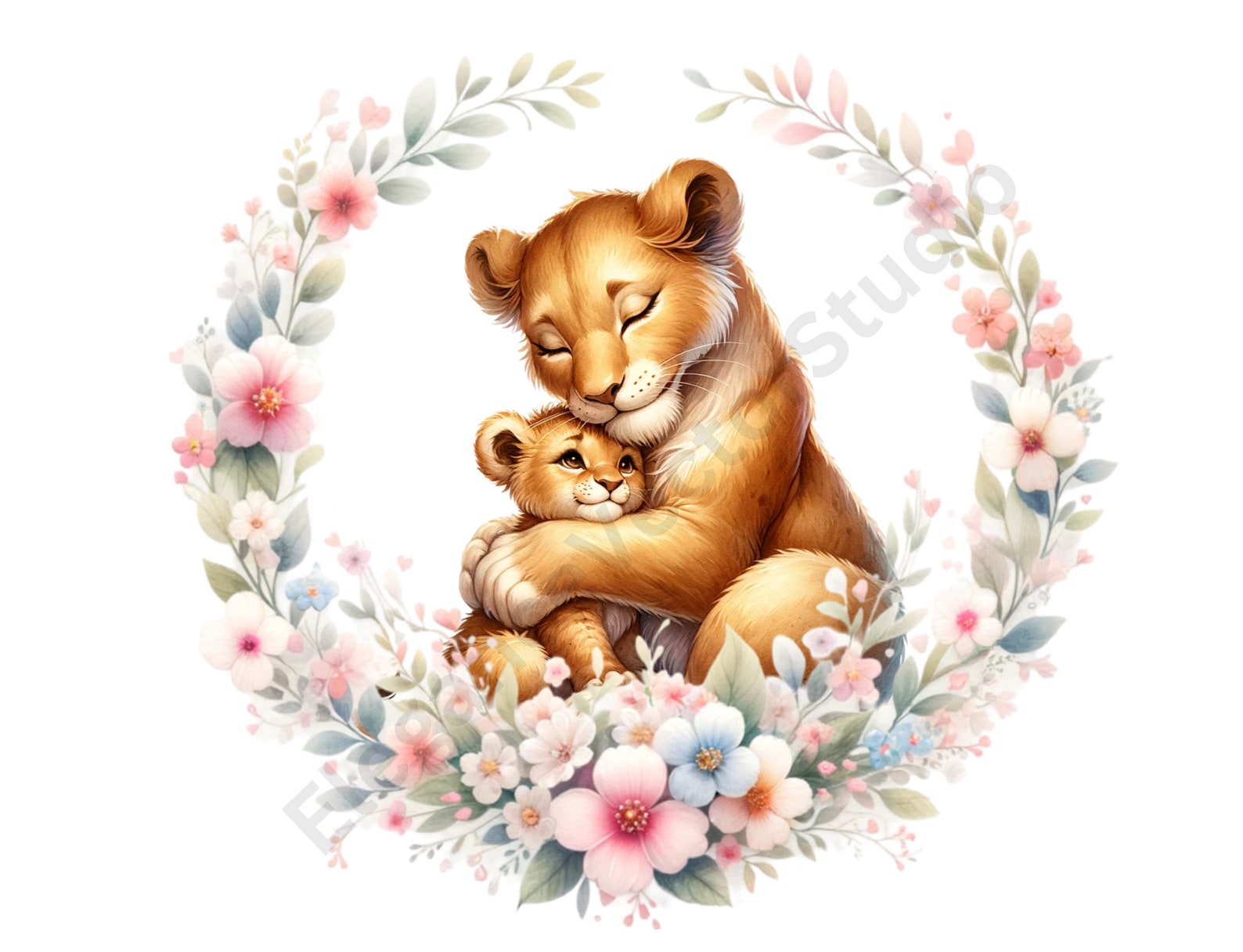 Watercolor Mama and Baby Animal Clipart: Mother's Day PNG (digital ...