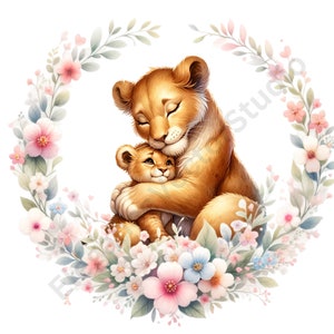 Watercolor Mama and Baby Animal Clipart: Mother's Day PNG (digital ...