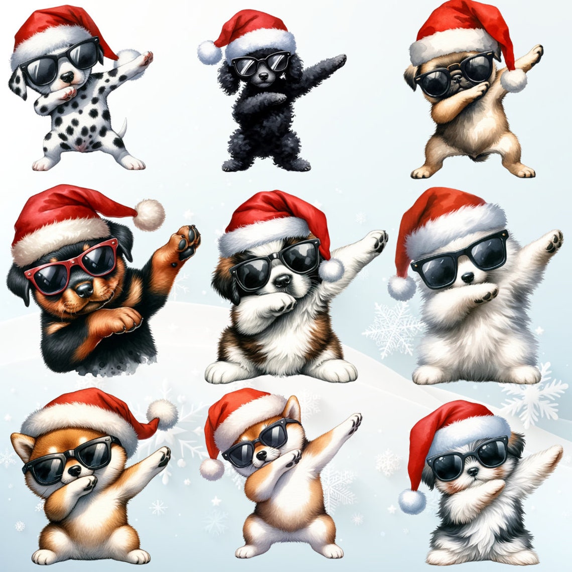 Watercolor Christmas Dog Clipart Bundle, Santa Hat Dog Clipart, Merry ...