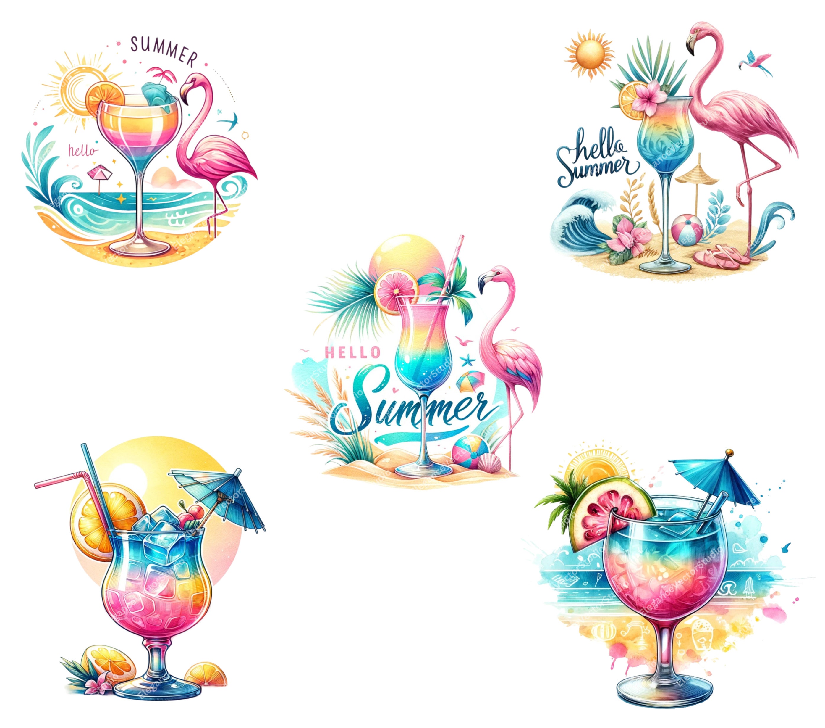 Summer Cocktails Clipart Bundle: 20 Transparent PNG Graphics ...