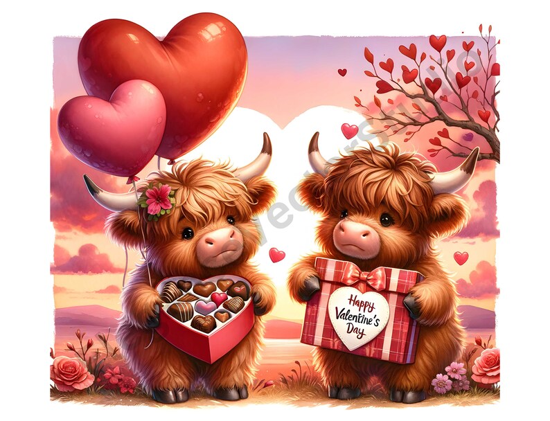 Valentine Highland Cow Clipart: 20 PNG & JPG Designs (commercial Use ...