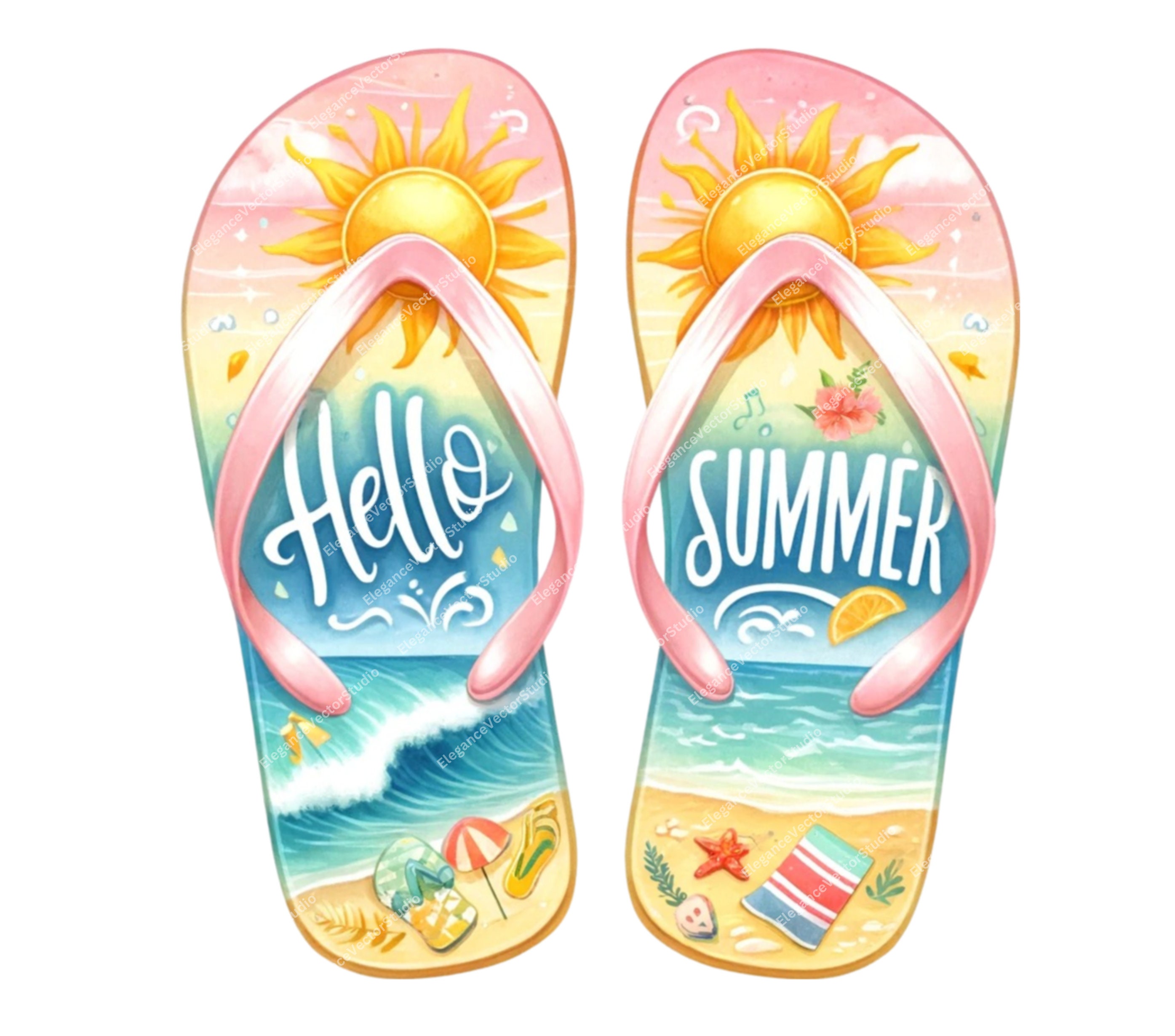 Summer Flip Flops Clipart Bundle, Summer Graphics, Beach Shoes Png ...