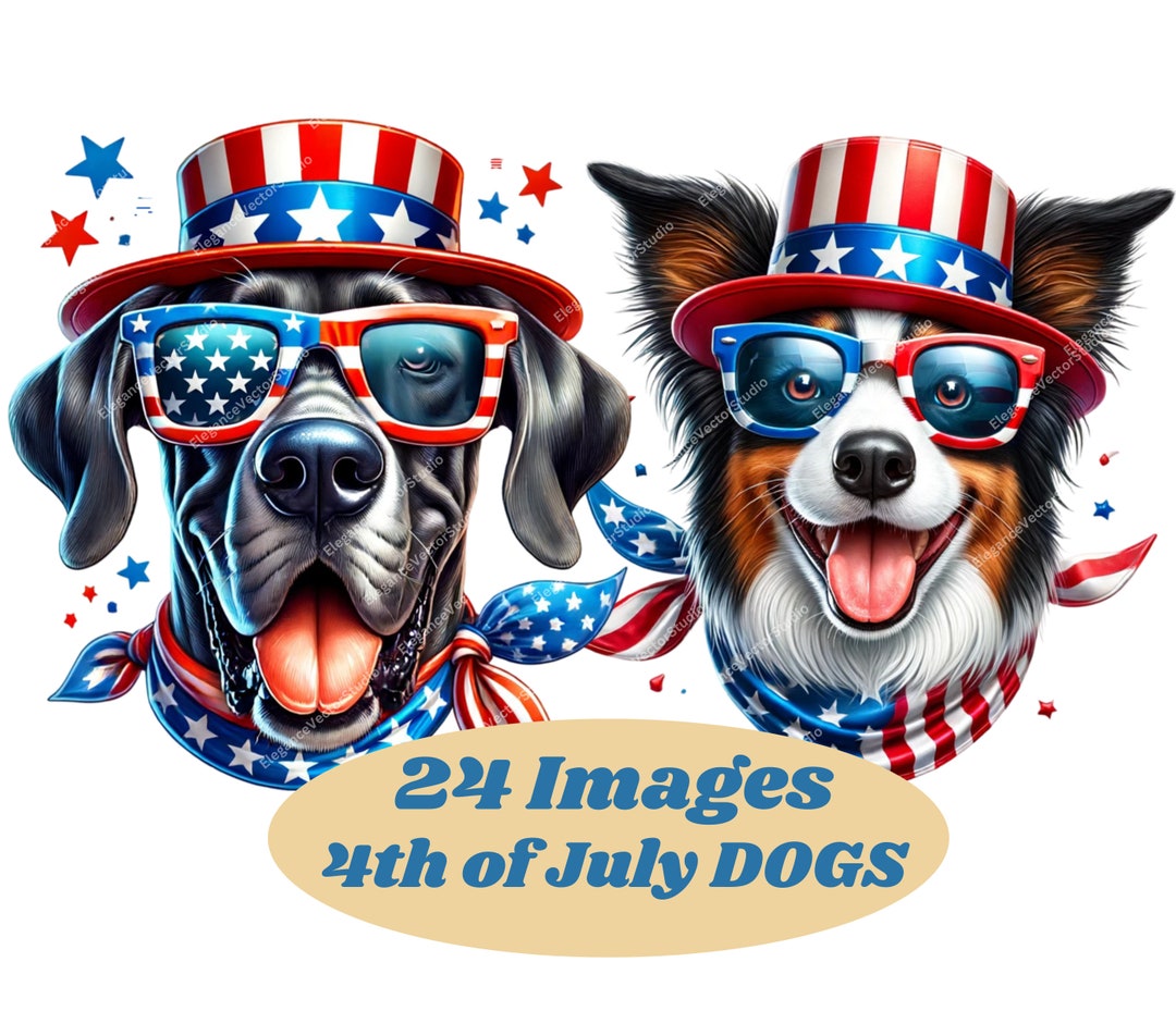 Patriotic Dog USA Clipart Bundle, American Patriotic Dog Clipart, 4th ...