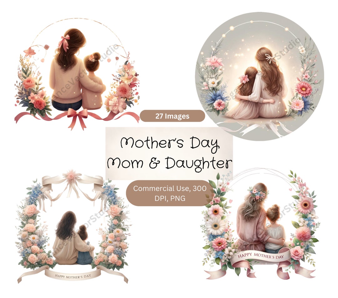 Happy Mother's Day Clipart Bundle, Mom and Child Clipart Set, Mother's ...