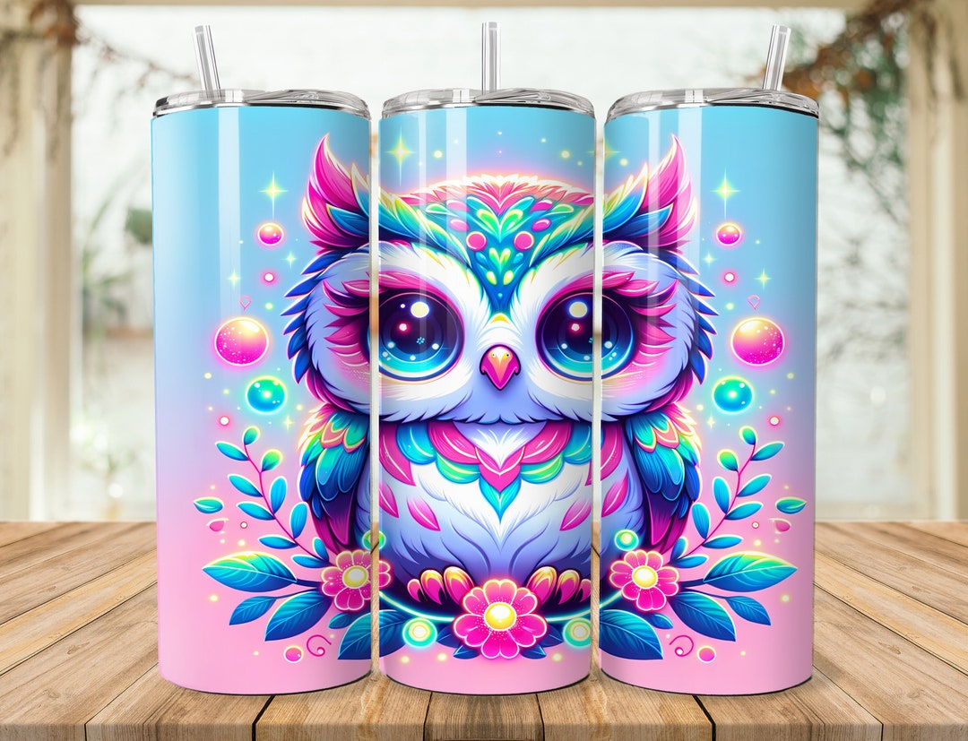 Neon Owl 20 Oz Tumbler Wrap Design (digital Download) - Etsy