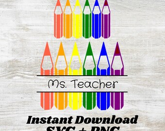 Crayon Split Monogram Svg, Teacher Monogram Svg, Crayon Svg, Crayon Set ...