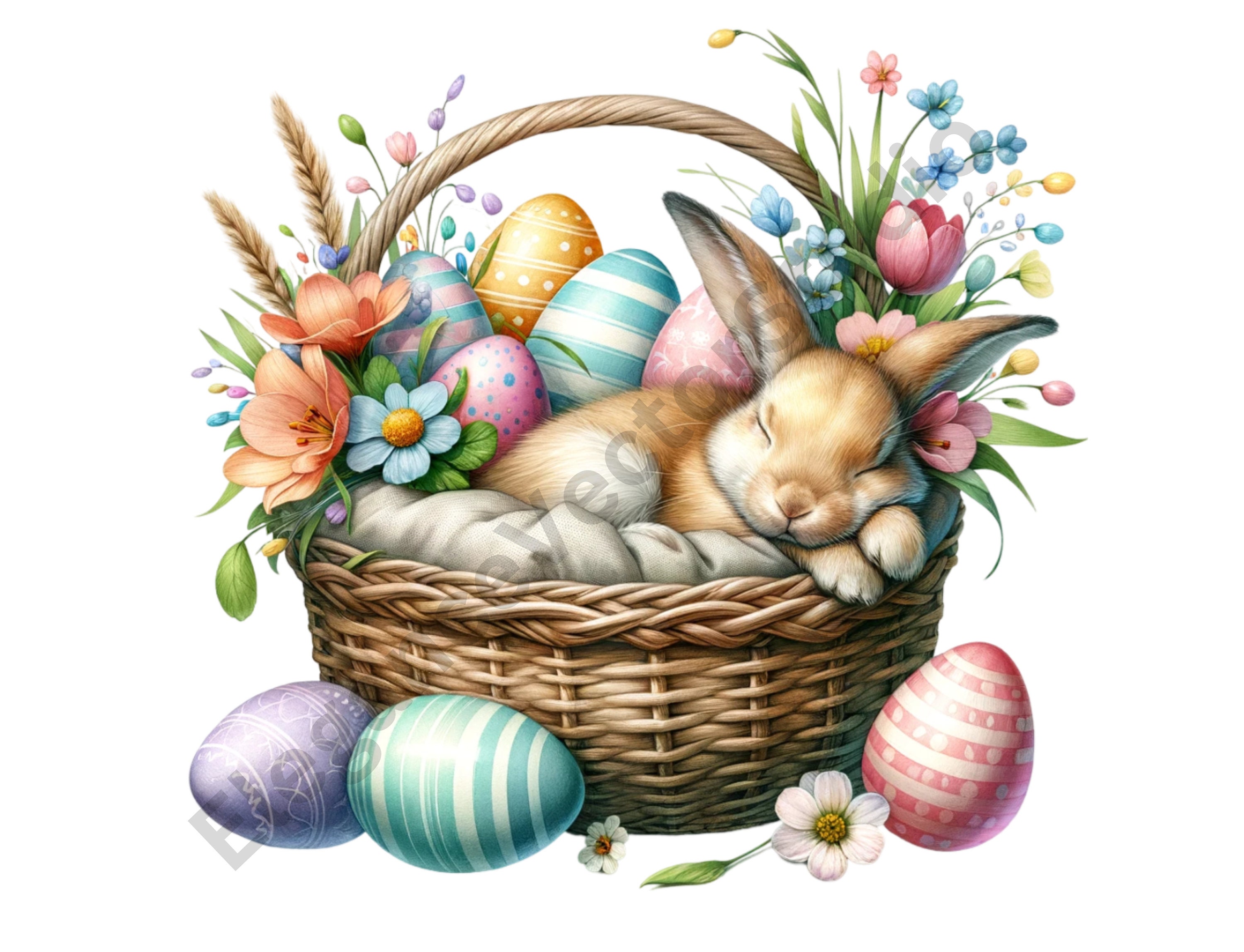 Easter Bunny Clipart Bundle 42 PNG Images, Easter Bunny in A Basket ...
