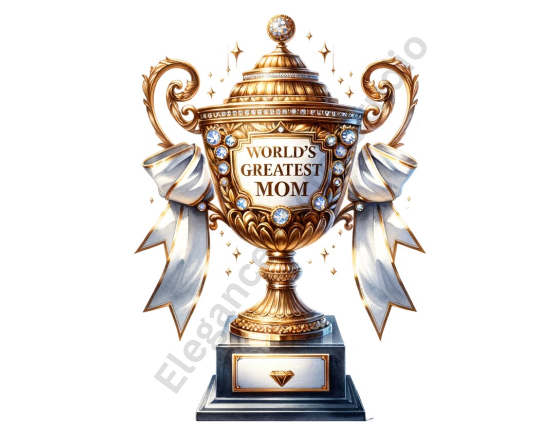 Mother's Day Trophy Clipart Bundle: Watercolor PNG Images (digital ...
