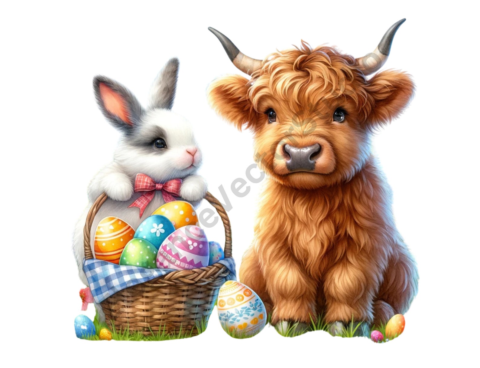 Easter Highland Cow Clipart, Easter Bunny Png, Easter Watercolor Baby ...