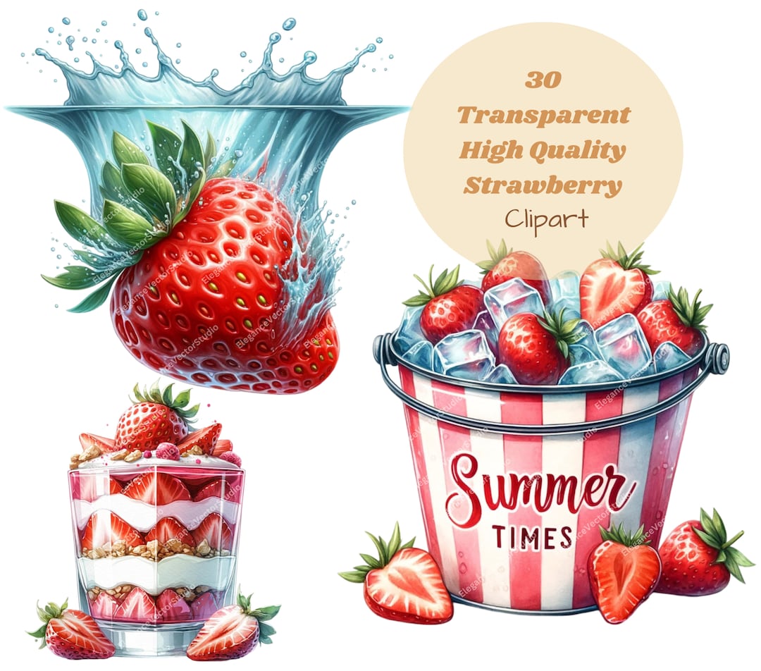 Summer Strawberry Clipart Bundle: 30 PNG Graphics (digital Download) - Etsy