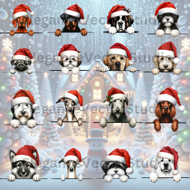 Watercolor Christmas Dog Clipart Bundle, 74 Santa Dogs PNG Clipart ...