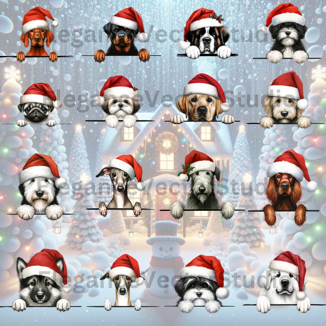 Watercolor Christmas Dog Clipart Bundle, 74 Santa Dogs PNG Clipart ...