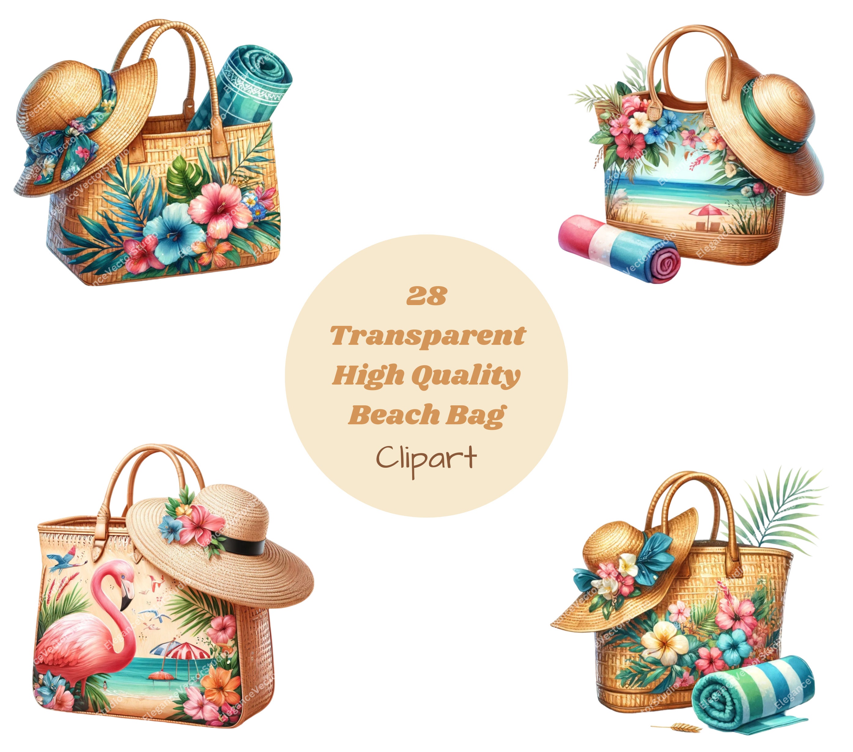 Summer Beach Bag Clipart Bundle, Beach Clipart , Beach Bag Pngs, Summer ...