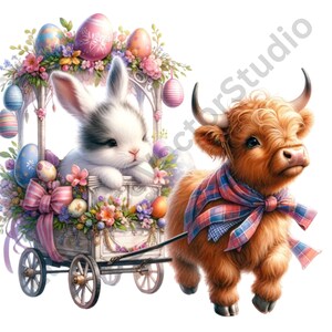 Easter Baby Highland Cow Clipart, Easter Bunny PNG, Easter Highlandcow ...