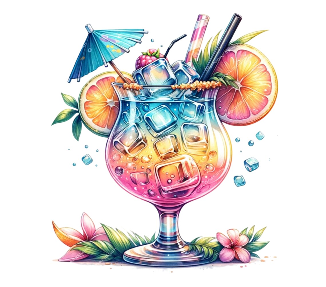 Summer Cocktails Clipart Bundle: 20 Transparent PNG Graphics ...