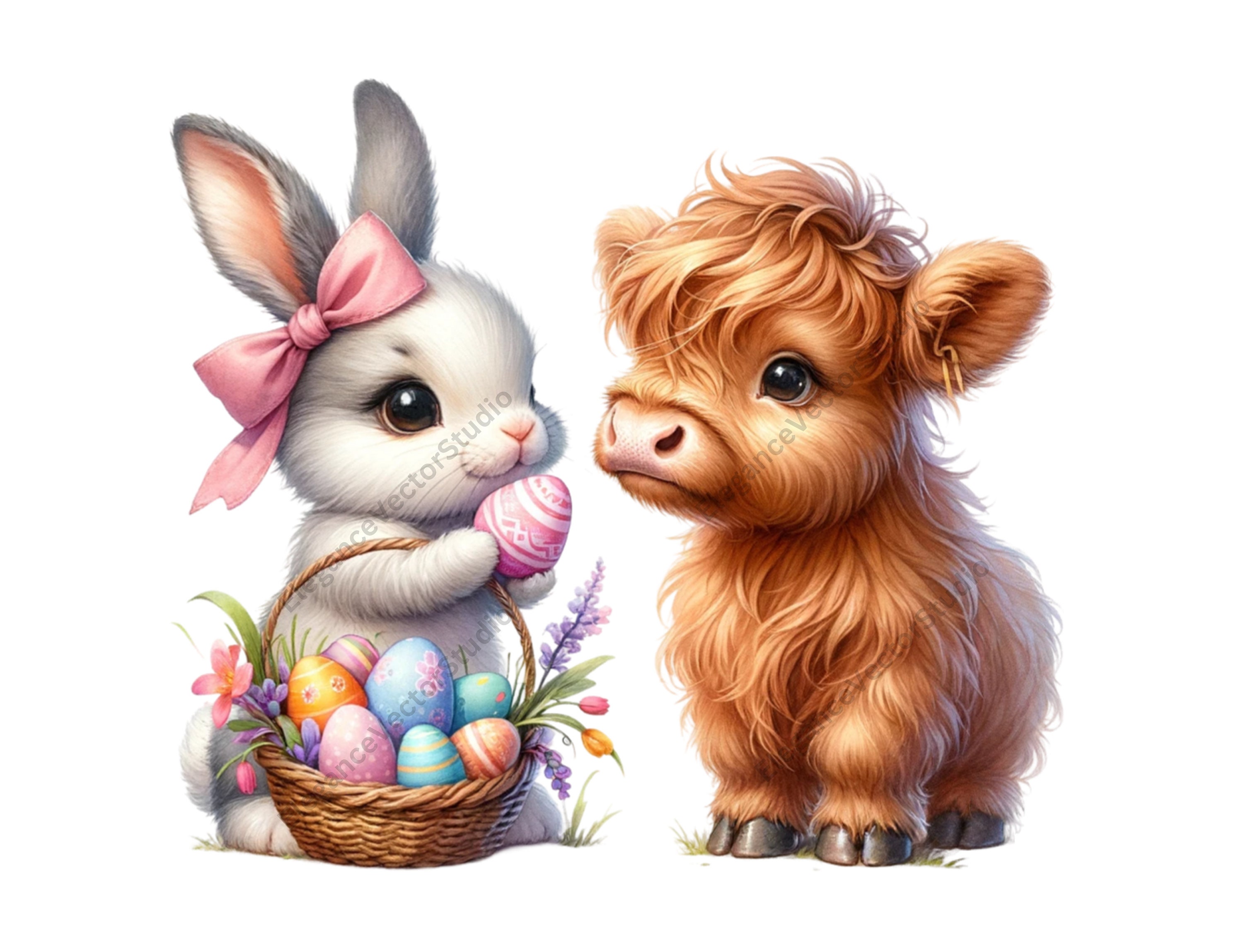 Easter Baby Highland Cow Clipart, Easter Bunny PNG, Easter Highlandcow ...
