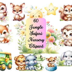 Jungle Animal Nursery Art, Baby Safari Clipart, Nursery Decor Safari ...