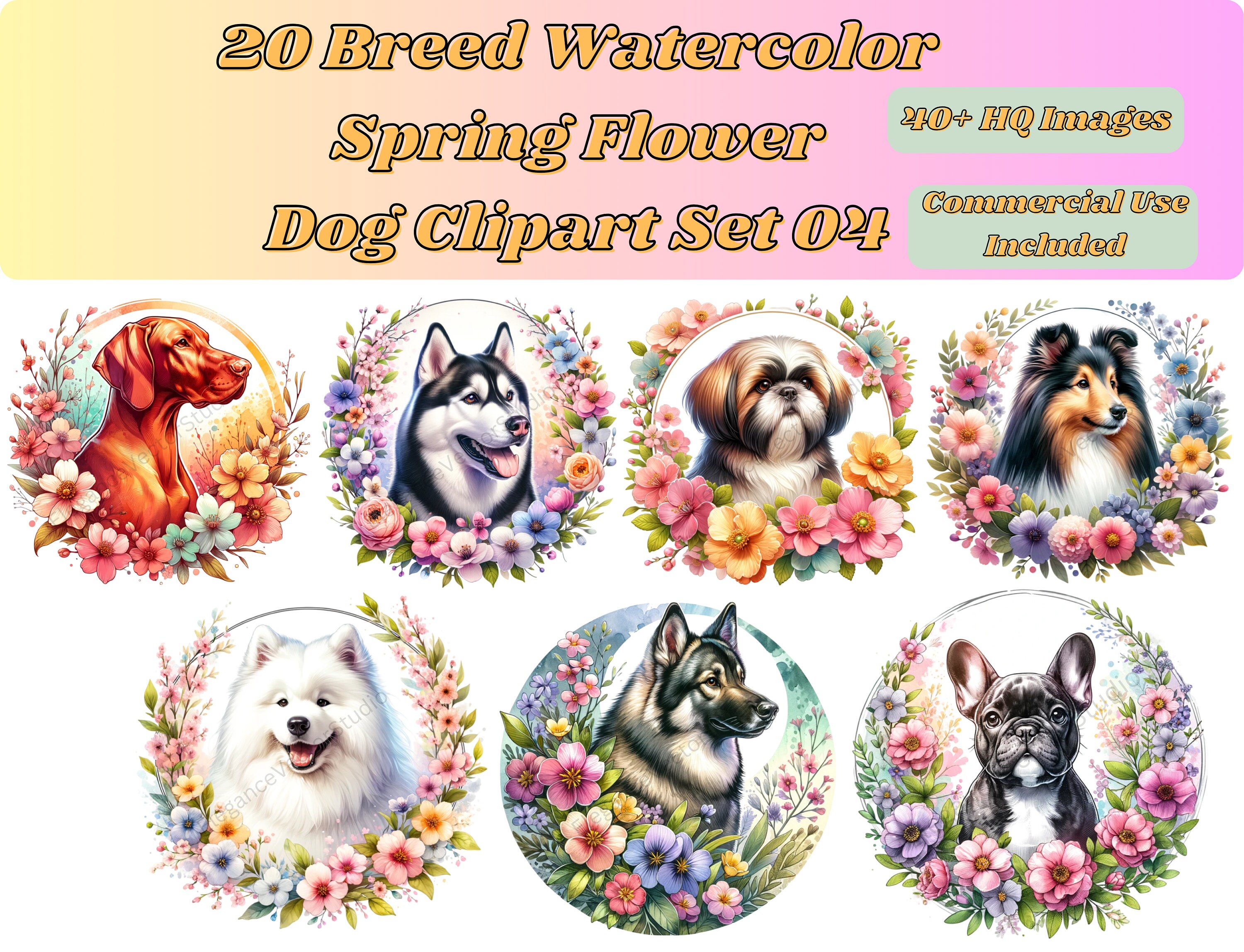 Watercolor Dog Clipart Bundle Floral Set 04 High Quality 300 DPI PNG ...