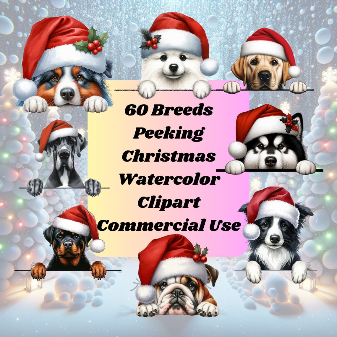 Watercolor Christmas Dog Clipart Bundle, 74 Santa Dogs PNG Clipart ...