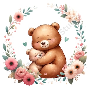 Watercolor Mama and Baby Animal Clipart: Mother's Day PNG (digital ...