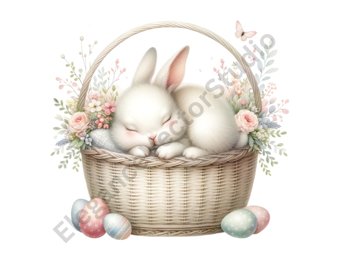 Easter Bunny Clipart Bundle 42 PNG Images, Easter Bunny in A Basket ...