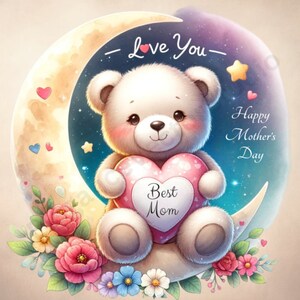 Mothers Day Clipart Bundle, Floral Mother's Day PNG, Cute Teddy Bear ...
