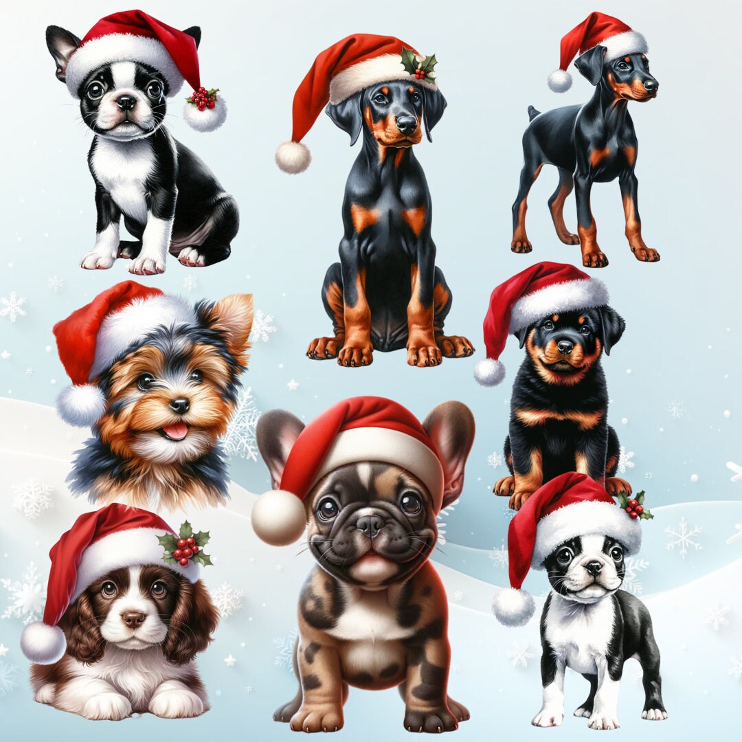 Christmas Puppies Clipart, Holiday Greeting Card, Junk Journals ...