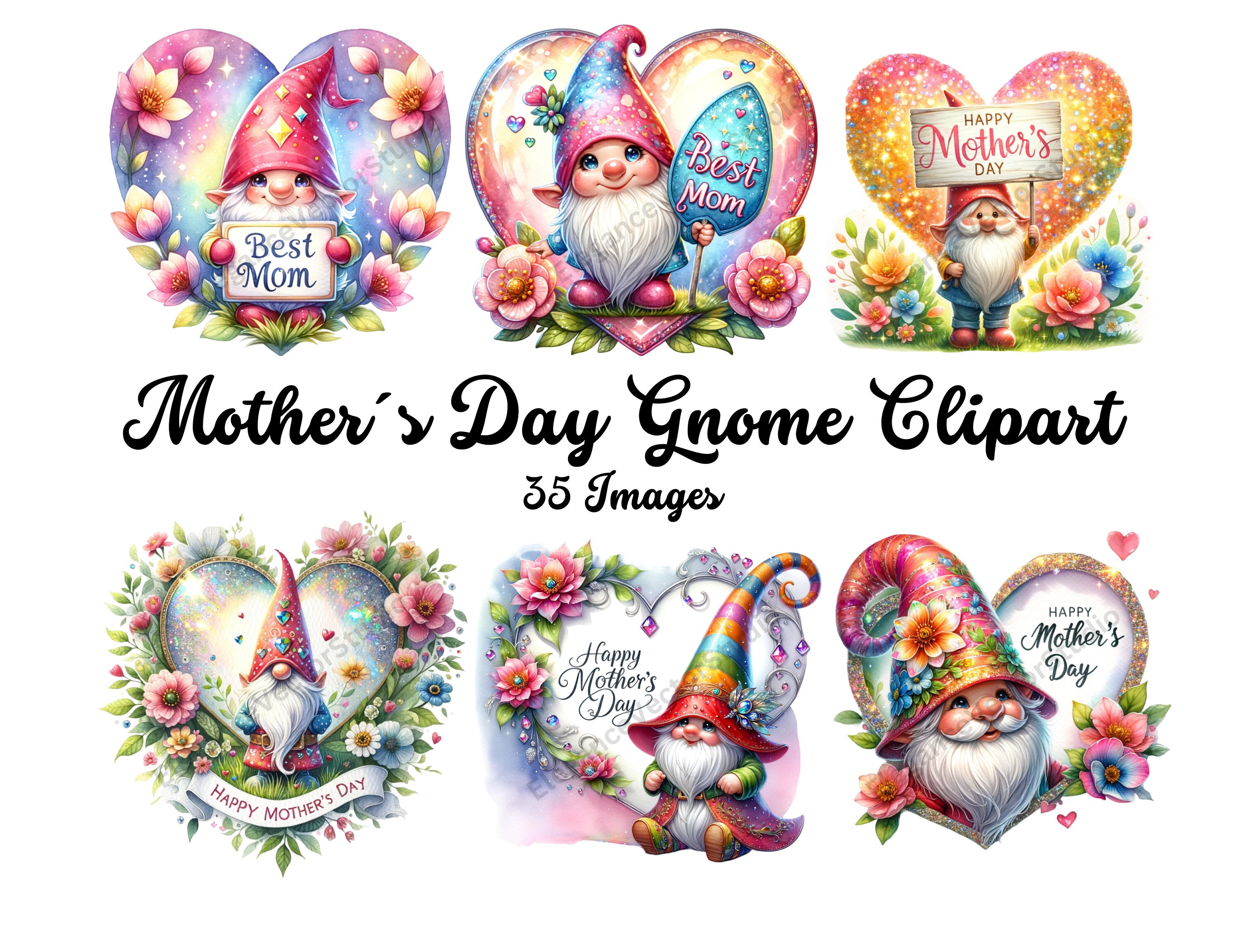 Watercolor Mothers Day Clipart Bundle, Gnome Clipart Design, Mothers ...