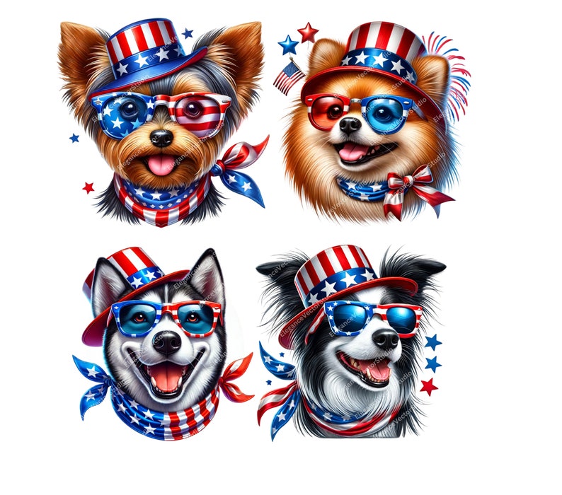 Patriotic Dog USA Clipart Bundle, American Patriotic Dog Clipart, 4th ...