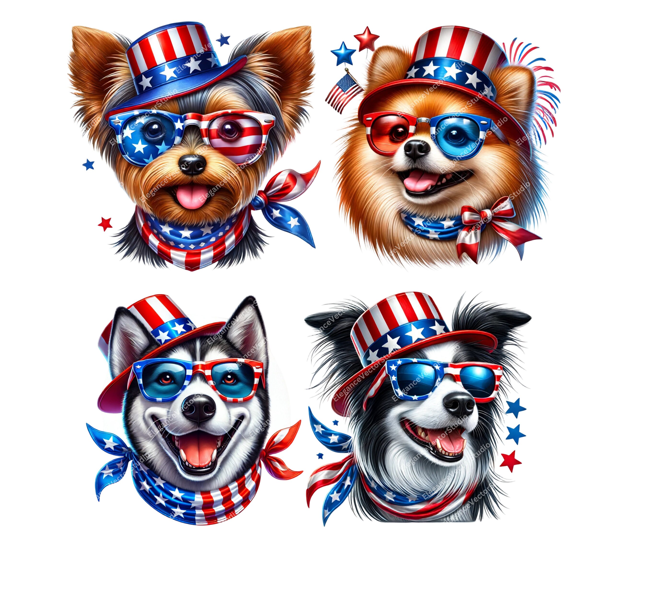 Patriotic Dog USA Clipart Bundle, American Patriotic Dog Clipart, 4th ...