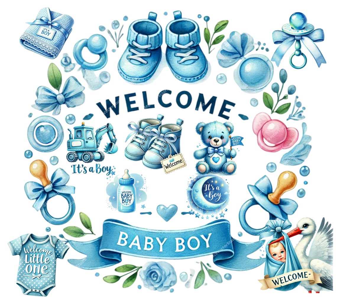 Baby Shower Boy Clipart Bundle: 47 Blue PNG Images (commercial Use) - Etsy