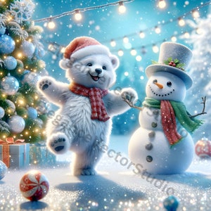 Christmas Polar Bear Clipart - 16 High Quality Jpgs, Christmas Snowman ...