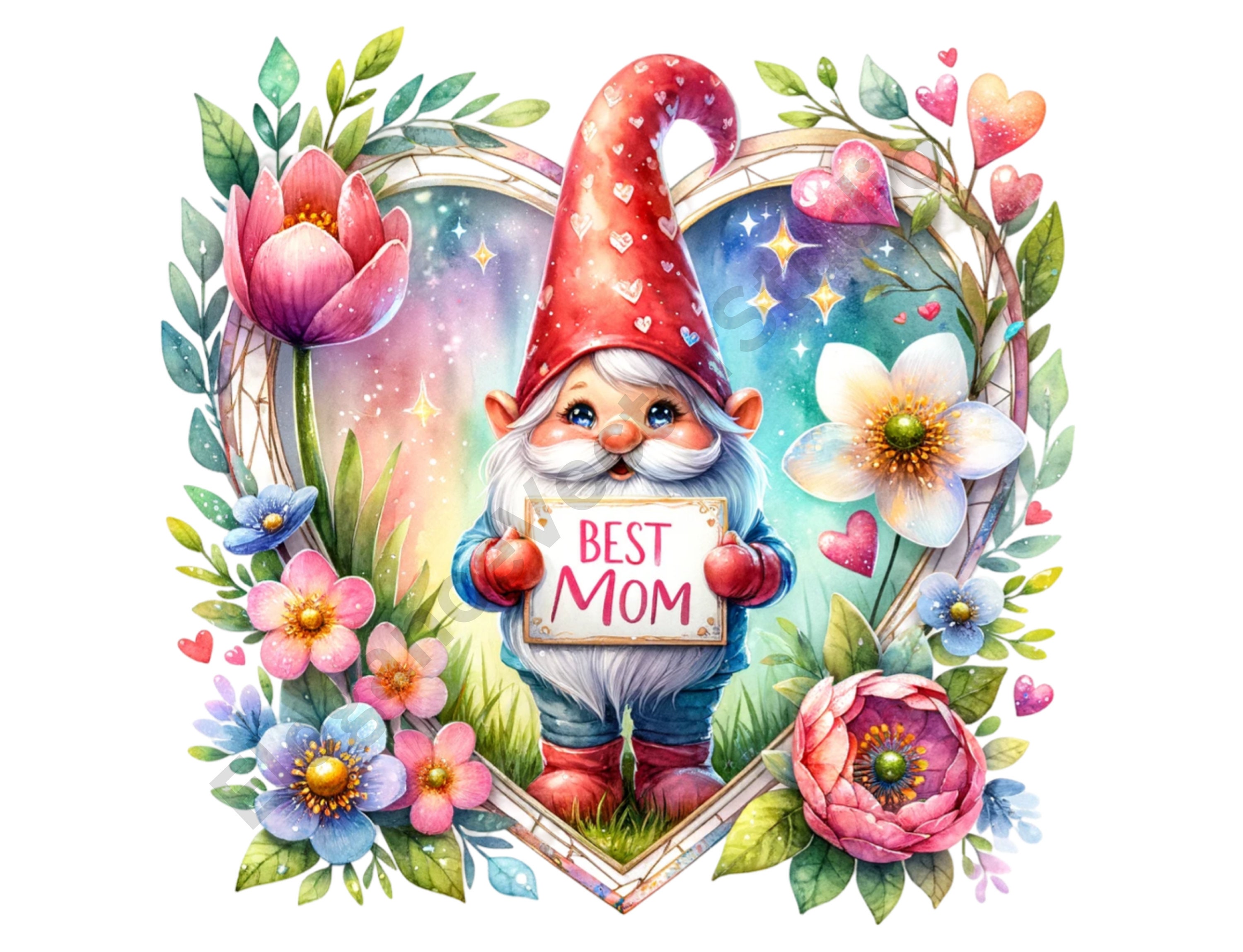 Watercolor Mothers Day Clipart Bundle, Gnome Clipart Design, Mothers ...