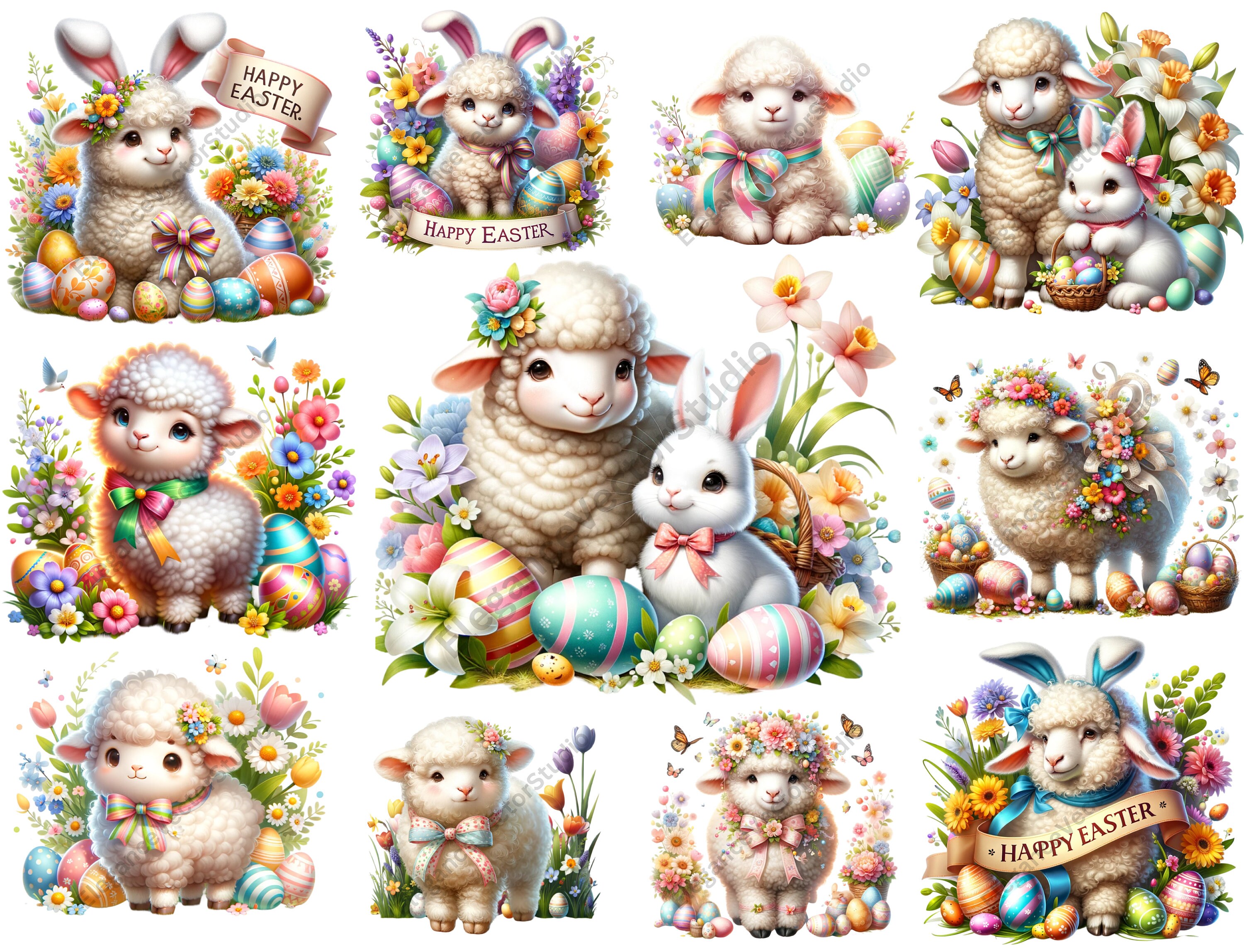 Watercolor Easter Sheep Clipart 33 PNG Files, Transparent Background ...