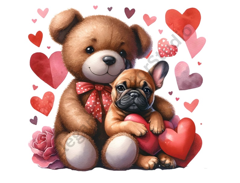 Valentine French Bulldog Clipart, Set of 41 Images, Valentines Day ...