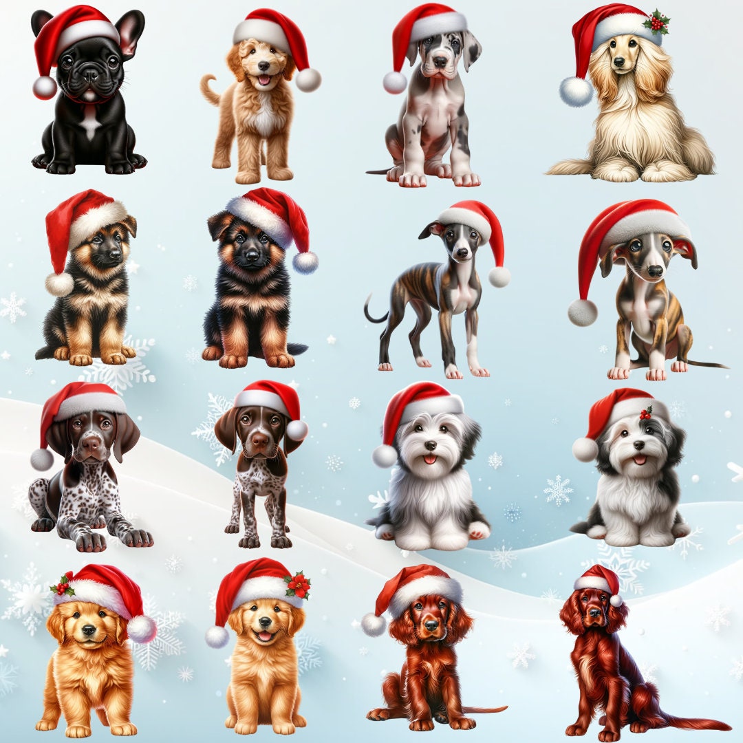 Christmas Puppies Clipart, Holiday Greeting Card, Junk Journals ...