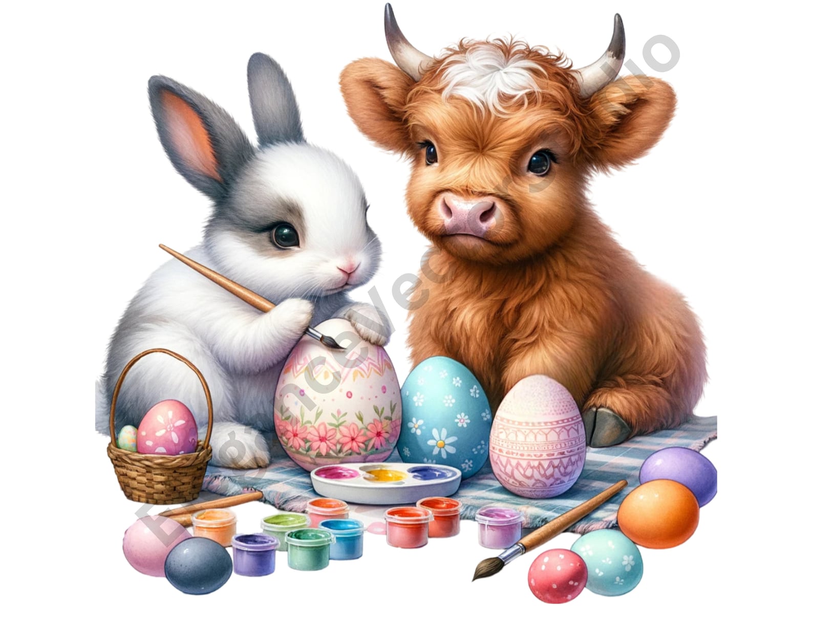 Easter Baby Highland Cow & Bunny Clipart: PNG Bundle (digital Download ...