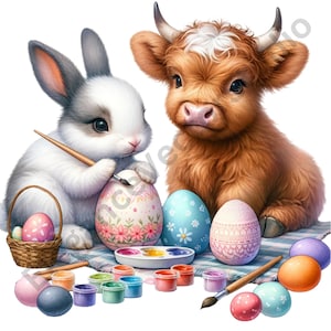 Easter Baby Highland Cow Clipart, Easter Bunny PNG, Easter Highlandcow ...
