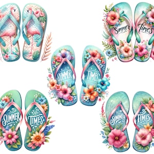 Summer Flip Flops Clipart Bundle, Summer Graphics, Beach Shoes Png ...