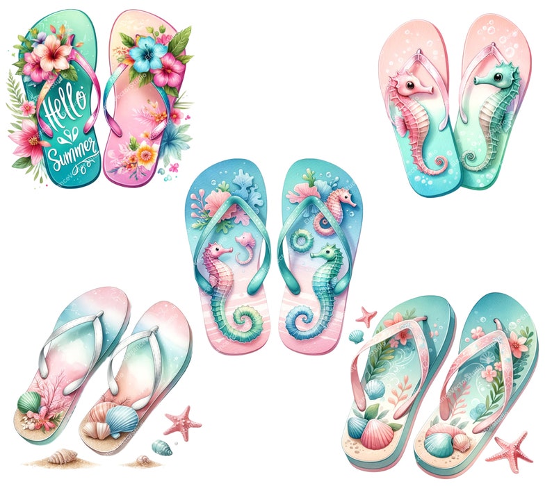 Summer Flip Flops Clipart Bundle, Summer Graphics, Beach Shoes Png ...
