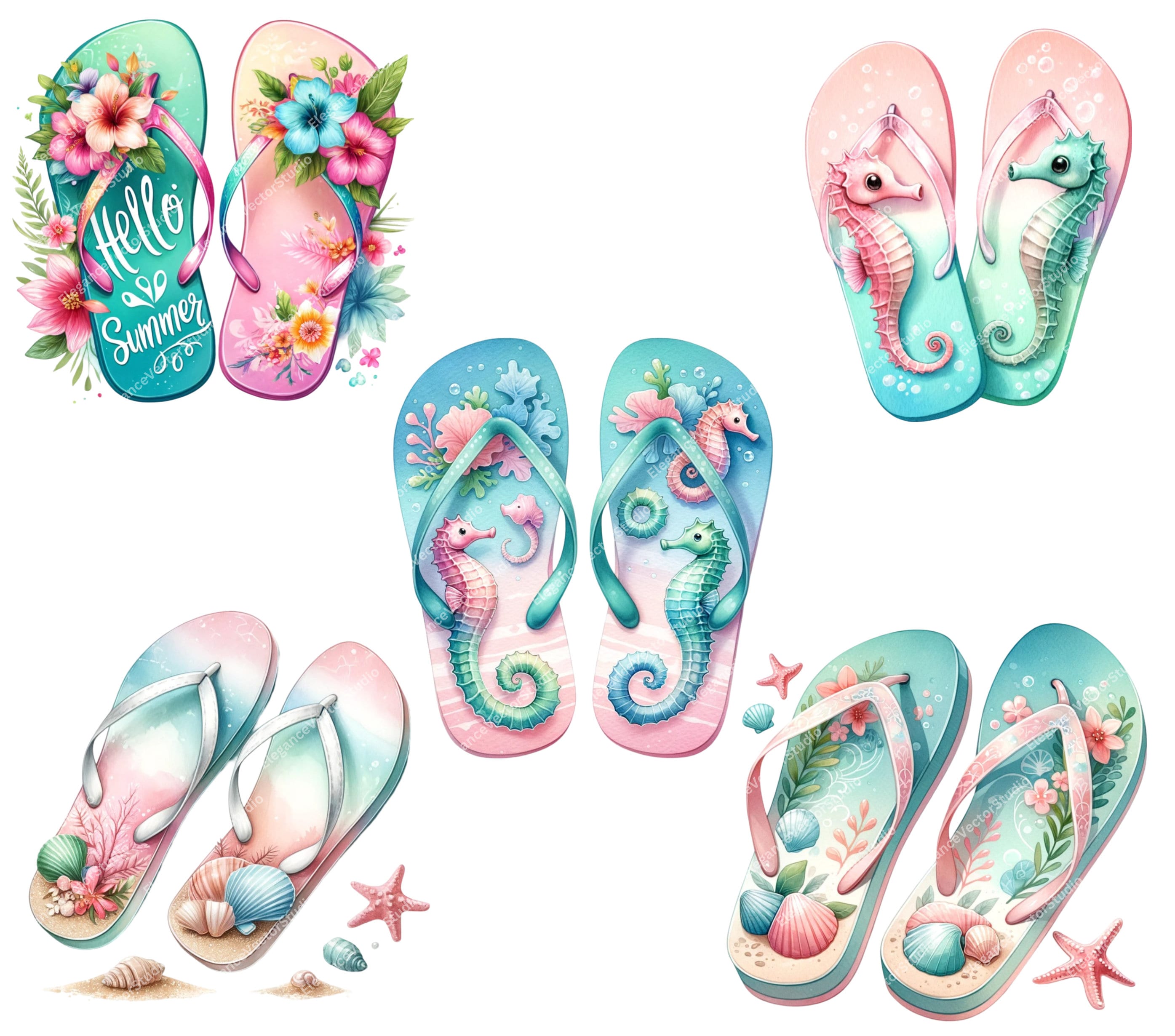 Summer Flip Flops Clipart Bundle, Summer Graphics, Beach Shoes Png ...
