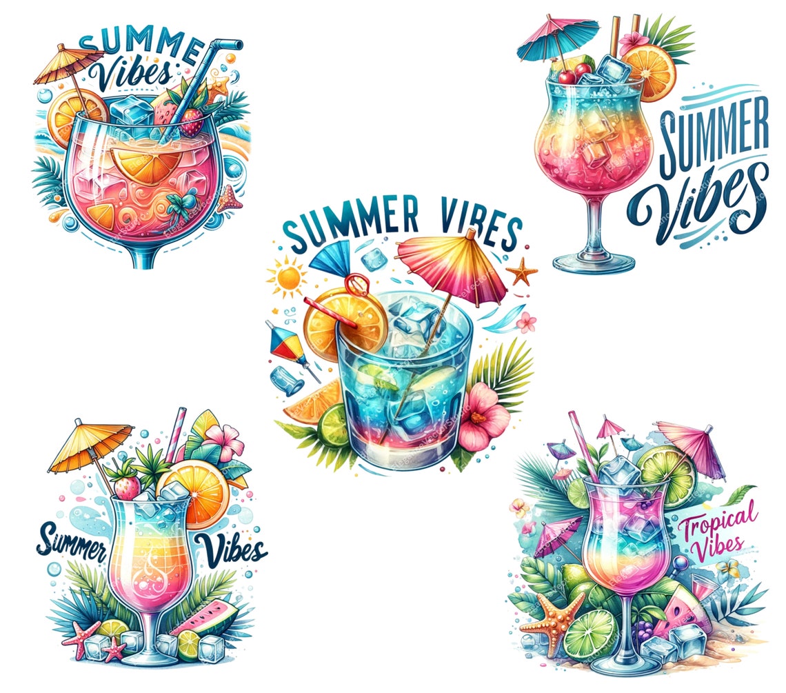 Summer Cocktails Clipart Bundle: 20 Transparent PNG Graphics ...