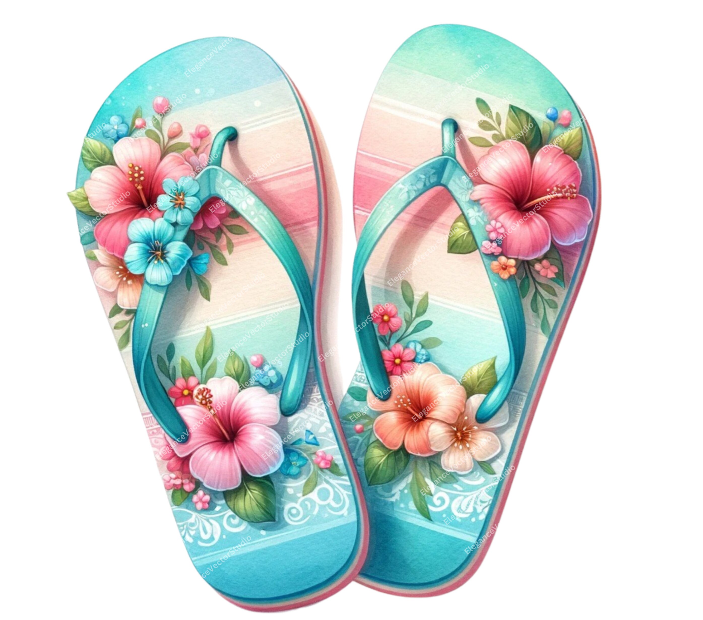 Summer Flip Flops Clipart Bundle: Beach Shoes PNG Graphics (digital ...