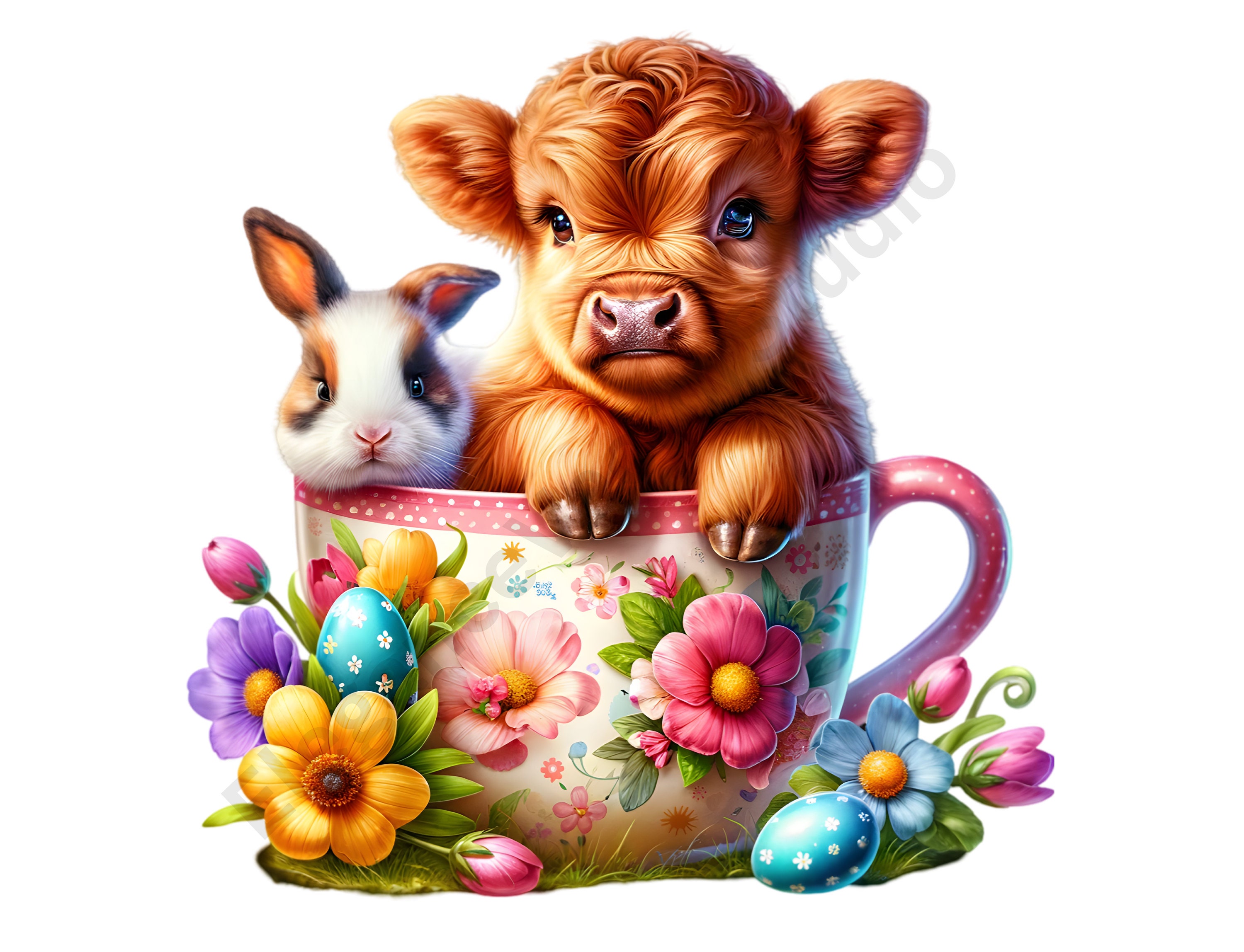 Easter Highland Cow Clipart Bundle 34 Transparent Background PNG Images ...