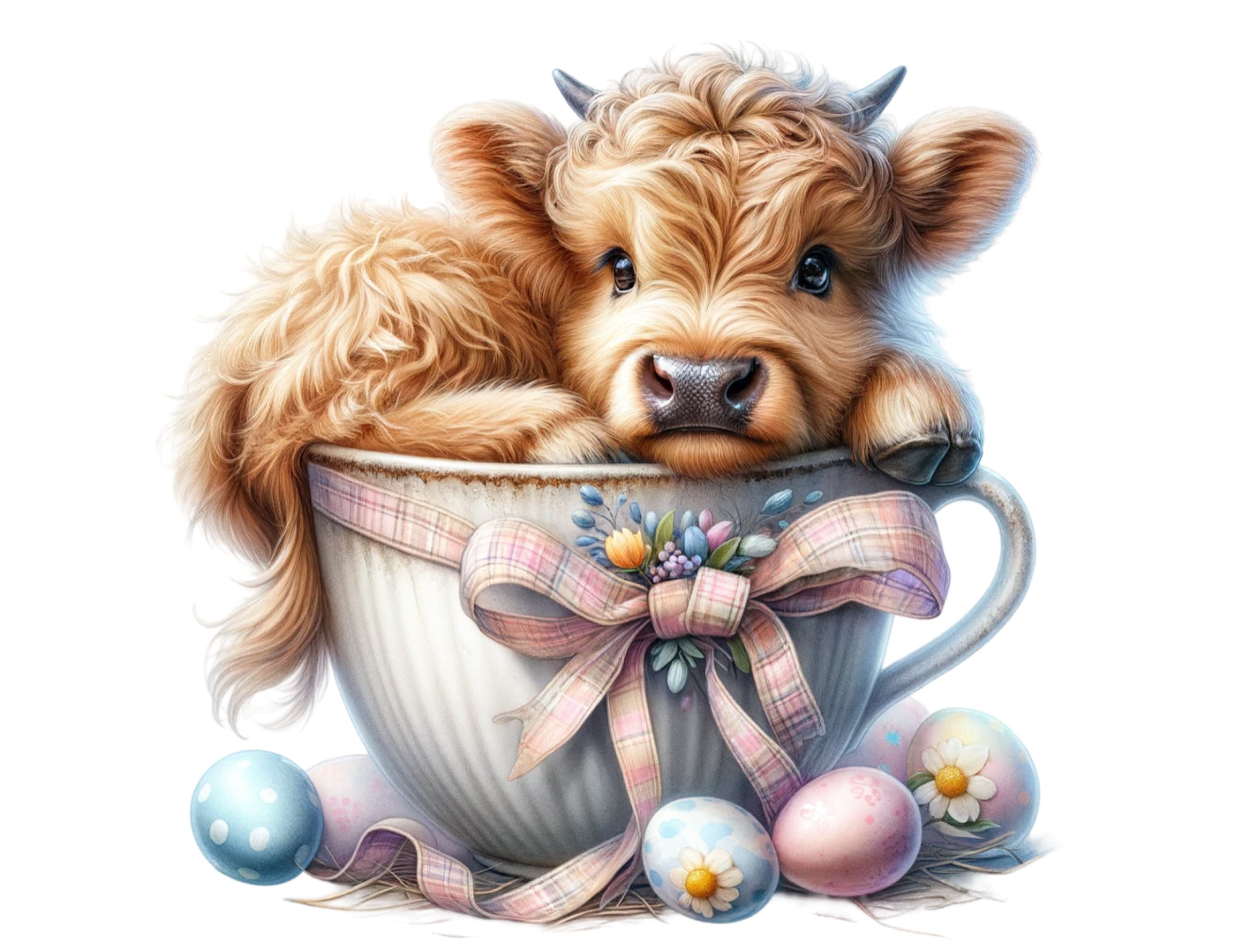 Easter Highland Cow Clipart Bundle 34 Transparent Background PNG Images ...