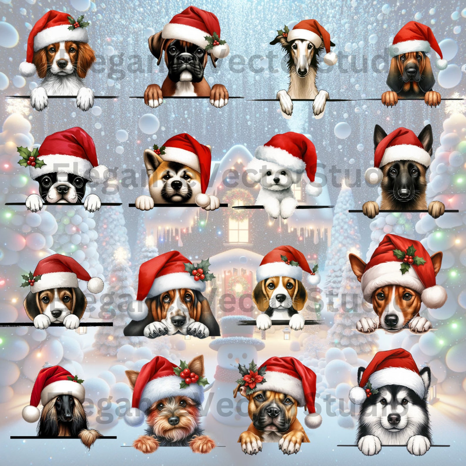 Watercolor Christmas Dog Clipart Bundle, 74 Santa Dogs PNG Clipart ...